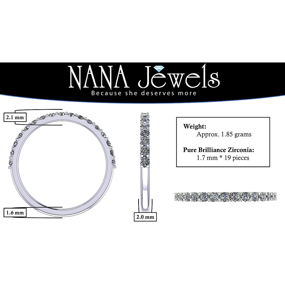 NANA Jewels 3.00ct Pure Brilliance Zirconia Engagement Ring Wedding Set Round Brilliant Cut Solitaire in Silver Size 7