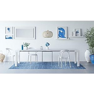 Mobili Fiver, First, Extendable Console Table 17.7(120) x35.4 in, High Gloss White, for 4-14 People, Space-Saving Dining Table, Italian Furniture