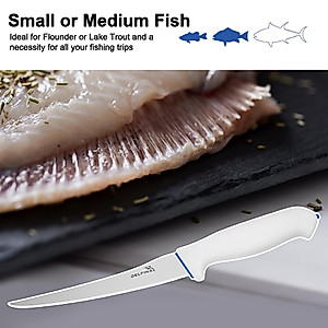 DELFINA 7 inch Flexible Fillet Knife For Fish W/Softgrip & Sheath, High Carbon Japanese 420J2 Stainless Steel Fish Fillet Knife, Ideal for Filleting, Removing Fish Skin, Deboning
