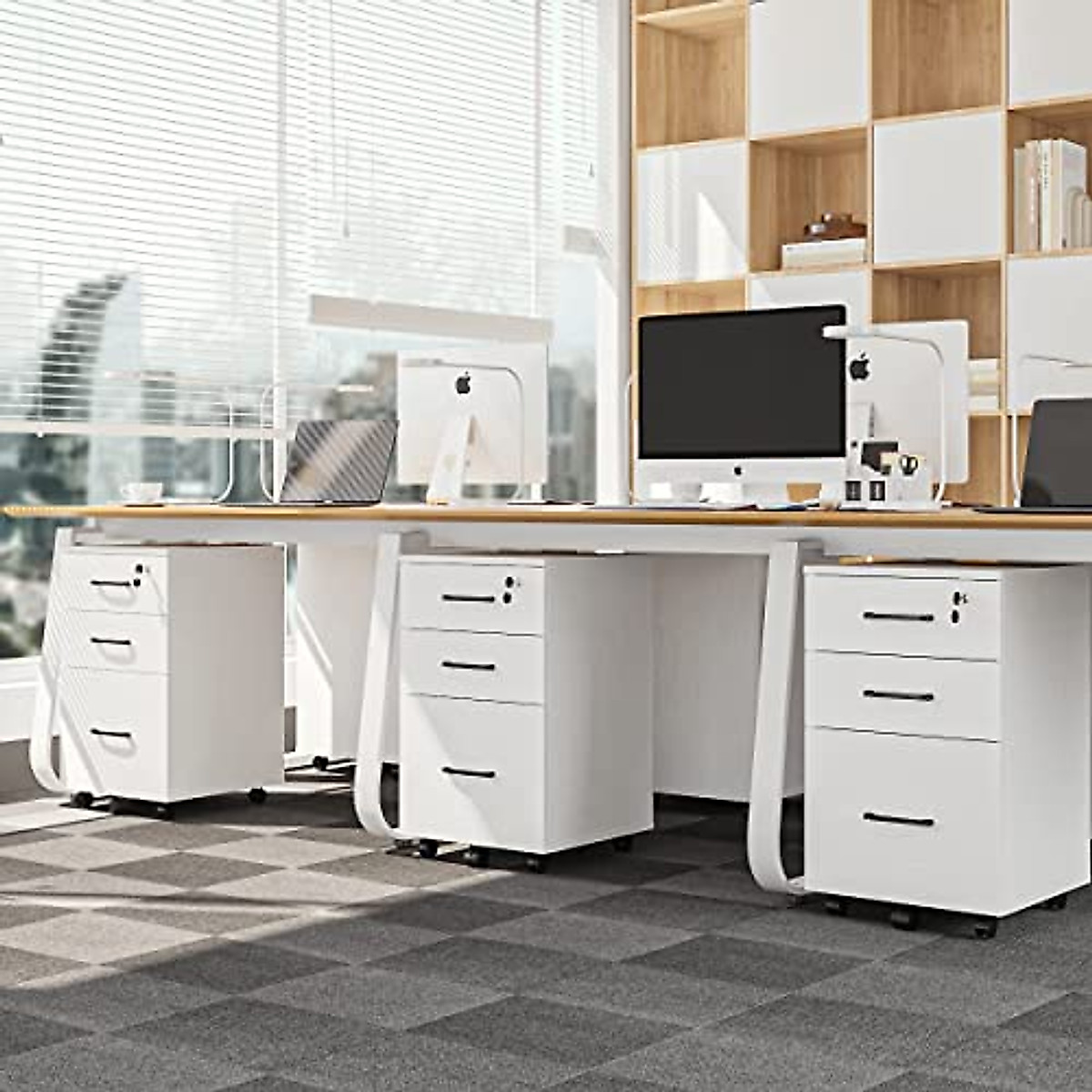 YQ FUNLIS 3 Drawer Mobile File Cabinet with Lock Under Desk Storage Drawers Small File Cabinet for Home Office,White
