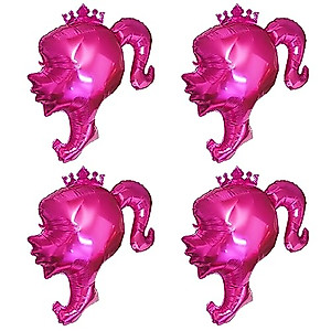 MEMOVAN Pink Girls Head Balloons 4pcs 28 Inch Hot Pink Doll Balloons for Girl Princess Hot Pink Party Bachelorette Makeup Spa Birthday Baby Shower Party Supply
