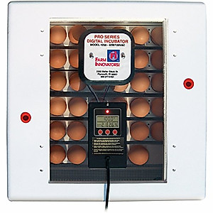 Farm Innovators 4250 Incubator, Circulated Air, Digital LCD Display with Automatic Egg Turner for Improved Hatching, Up to 41 Eggs, Includes Egg Candler and Protective Plastic Shell, Heated Air, White