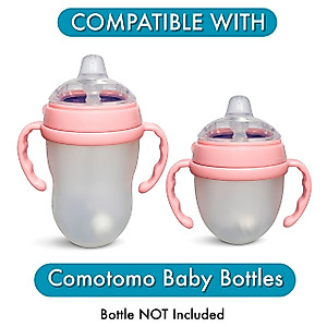 Sippy Cup Conversion Kit for Comotomo Baby Bottles | 2-Count | with Soft Silicone Sippy Spout Nipples, Weighted Any Angle Straw Ball, Bottle Handles and Straw Cleaning Brush (Sippy Spout, Pink)