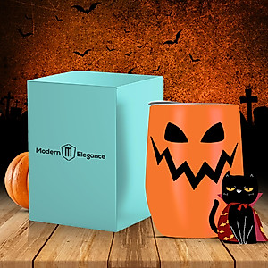 Modern Elegance Wine Tumbler with Lid Halloween Wine Glass – Cute Pumpkin Insulated Cup with Straw and Cleaning Brush – 12Oz Stainless Steel Tumblers Halloween Mug (Pumpkin - Orange)