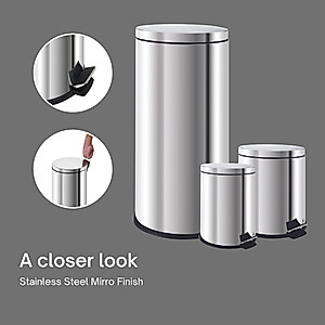 Westerly 3 Pcs Premium Stainless Steel Trash Bin Set - 30L, 5L, 3L
