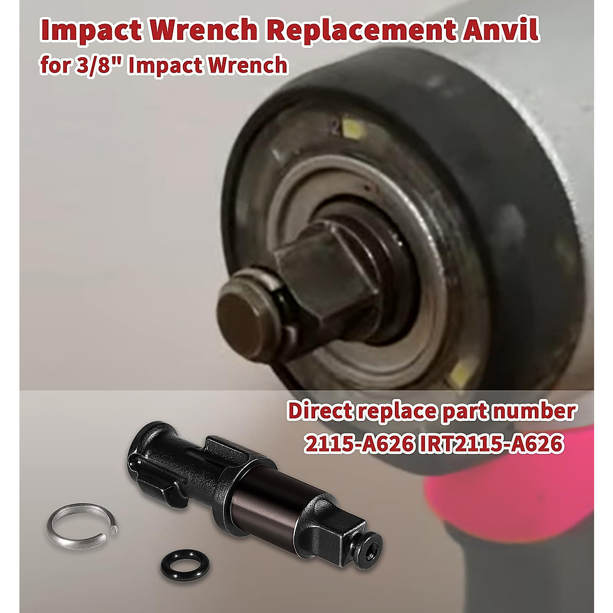 3/8" Impact Wrench Anvil Repair Kit Fit for Ingersoll Rand Air Impact IR2112 & IR2115 Replacement Part, Comes with Retainer and Support Ring