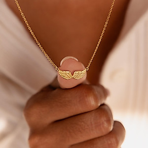 Dremmy Studios Dainty Gold Angel Wings Necklace 14K Gold Filled Simple Tiny Cute Charm Guardian Angel Pendant Necklace for Women Minimalist Personalized Jewelry