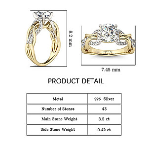 Jeulia 3.5 Carat Intertwined Ring for Women 14k Gold Plated Two Tone Round Cut 925 Sterling Silver Ring Anniversary Promise Band Eternity Rings for Her (Gold, 7)