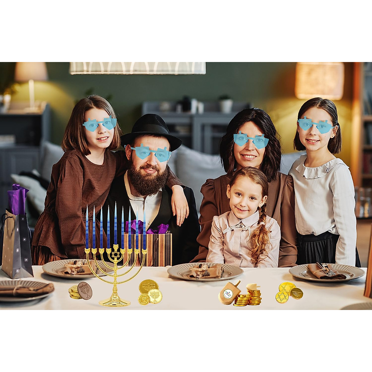 The Dreidel Company Hanukkah Dreidel Shaped Glasses, Costume Dress-Up Pretend Play (3-Pack)