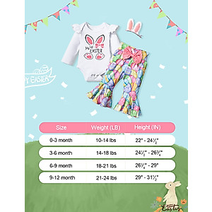 KANGKANG Easter Outfit Baby Girl 12 month Girl Clothes Rabbit Print Romper Flared Pants Pair of Hair Clips