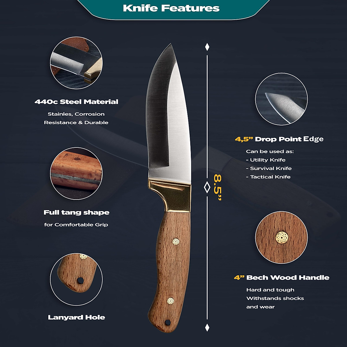 Knife Making Kit DIY Gift for Men - Gift Set with Complete Tools, Materials & Accessories to Make Knife, Stainless Steel Blade, Beginners Guide Husband Boyfriend Dad Handwork Hobbies, Gift for Him