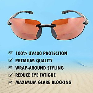 Fiore Island Sol Polarized Bifocal Sunglasses Sports Wrap Sun Readers Rimless TR90 Bi Focal Reading Glasses For Men And Women | 100% UV Protection