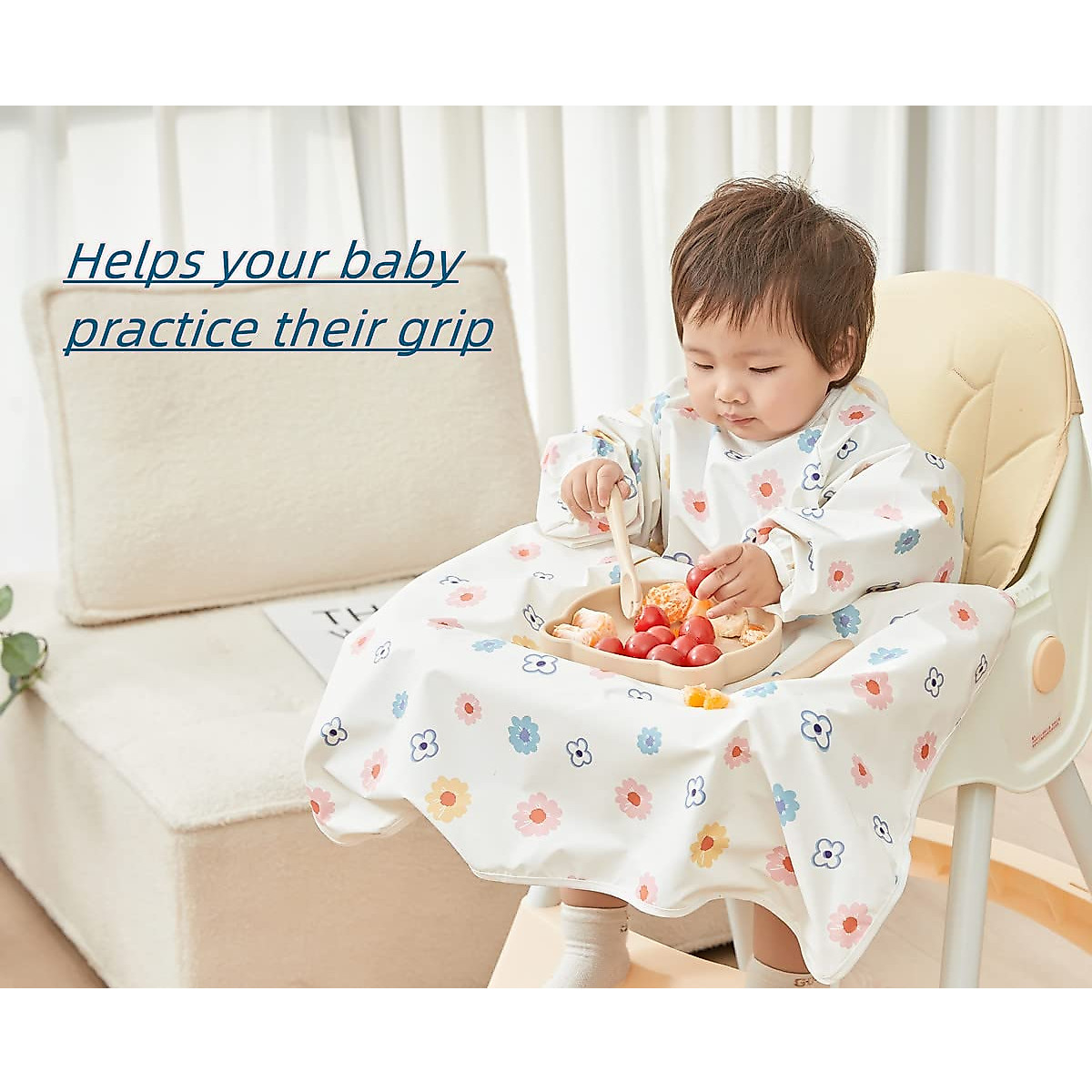 NEHET Coverall Baby Feeding Bibs,Weaning Bibs,Waterproof Long Sleeves Bibs For Baby 6-36 Months Fully Cover Baby & High Chair