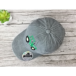 Hepandy Embroidered Tractor Farm Baseball Hats, Toddler Kids Embroidery Snapback Hat Youth Boys Washed Black Adjustable Trucker Hat