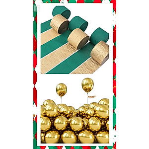 PartyWoo Metallic Gold Balloons 120 pcs 5 Inch and Green and Gold Crepe Paper Streamers 6 Rolls