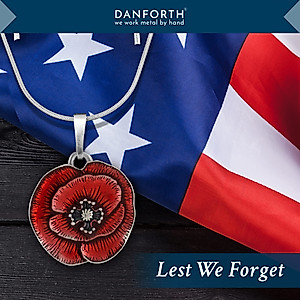 DANFORTH - Remembrance Poppy Snake Chain Necklace (Red) – Handcrafted Pewter Memorial Necklace – 18” – Made In USA
