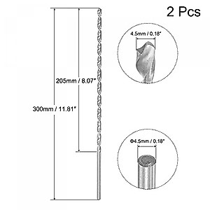 uxcell HSS(High Speed Steel) Extra Long Twist Drill Bits, 4.5mm Drill Diameter 300mm Length for Hardened Metal Woodwork Plastic Aluminum Alloy 2 Pcs