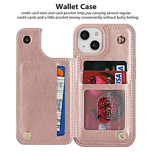 iCoverCase for iPhone 13 Case with Card Holder, iPhone 13 Wallet Case for Women Men [RFID Blocking] PU Leather Protective Wallet Phone Case for iPhone 13 6.1 Inch (Rose Gold)