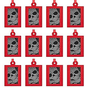 Ethnic Pattern Skull Christmas Photo Ornament Frame Red Picture Frame for Xmas Tree Hanging Decoration
