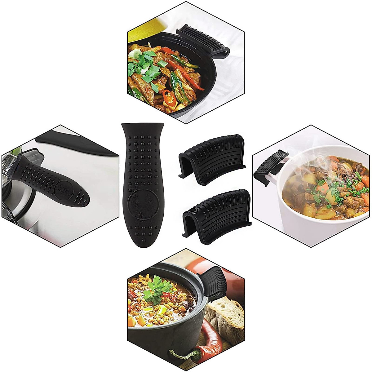 3 pcs Pot Side Handle Sleeve, Frying Pan Handle Covers Holders, Silicone Assist Hot Cookware Skillet Handle Covers Mitts, Cool Kitchen Gadget Anti Scalding Accessories(Black)