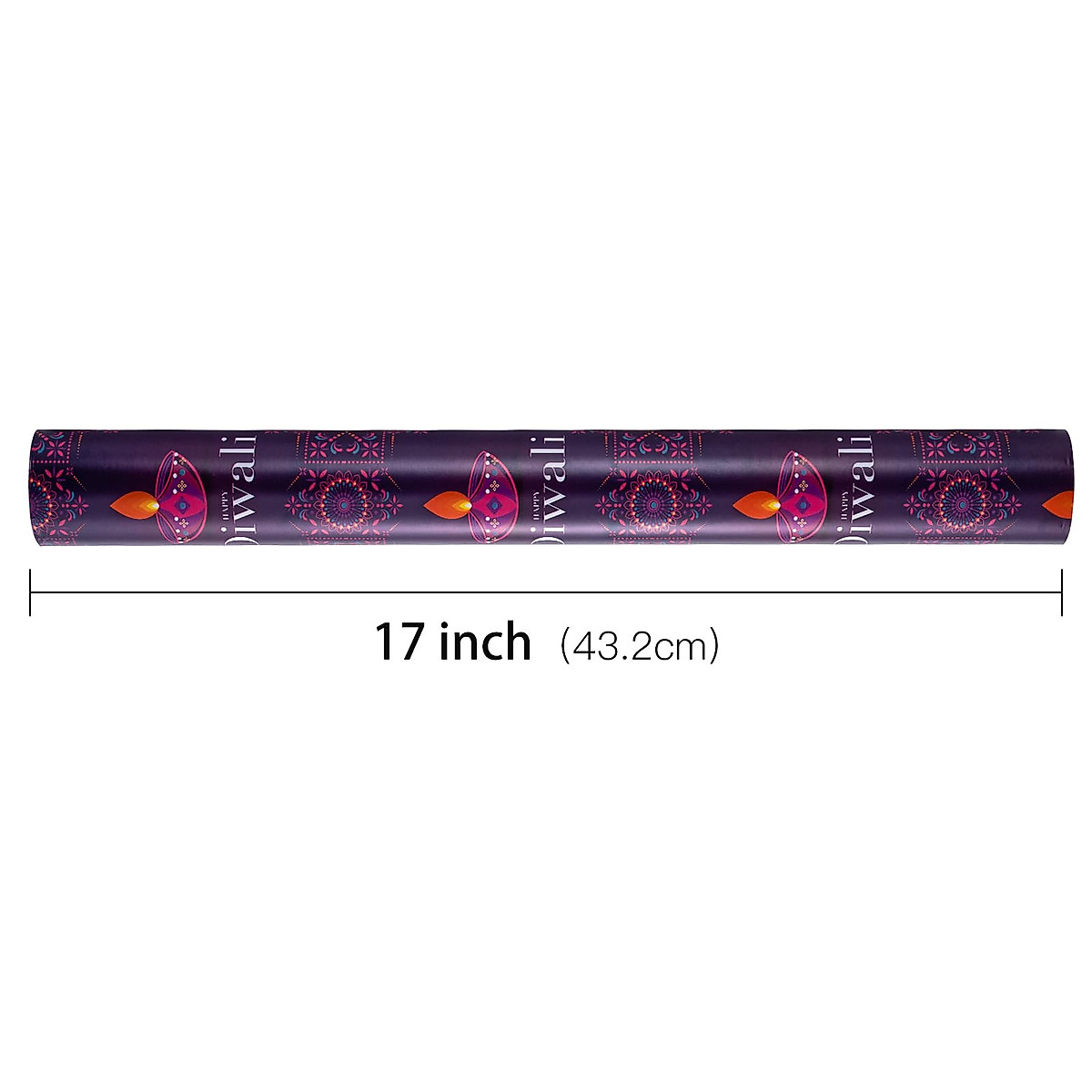 RUSPEPA Diwali Wrapping Paper Roll - Mini Roll - Purple Oil Lamp Pattern Great for Diwali, Holiday and Party - 17 Inches X 32.8 Feet
