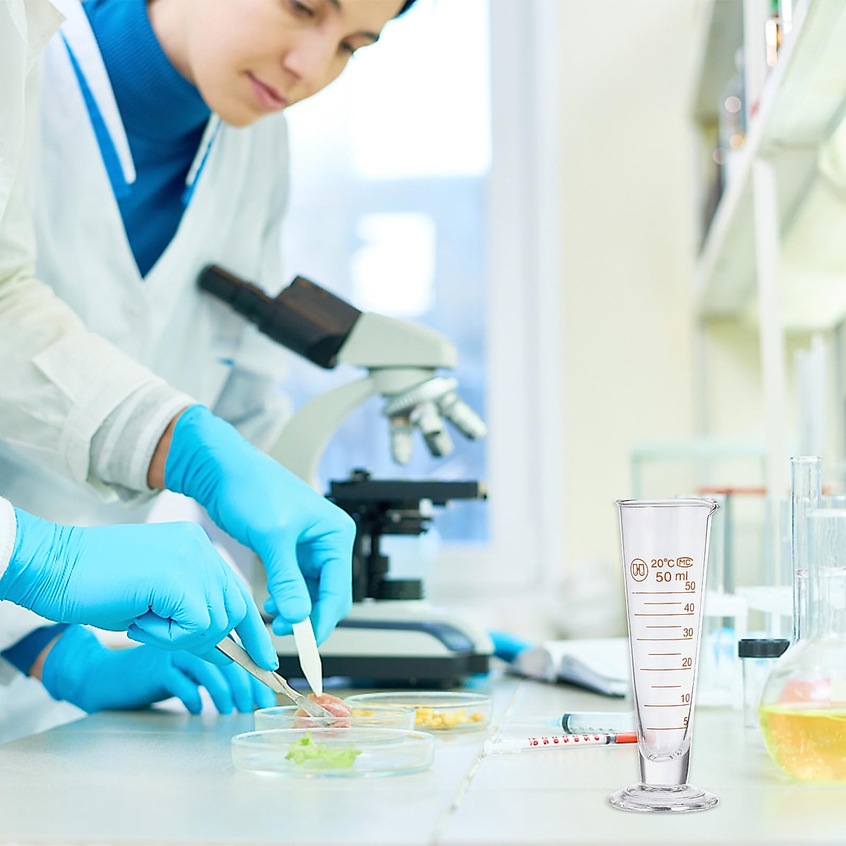 Lab Graduated Measuring Cup, Cup With Spout Wide Mouth Glass Beaker Liquid Dispenser Measuring Cylinder Experiment Tool for Science