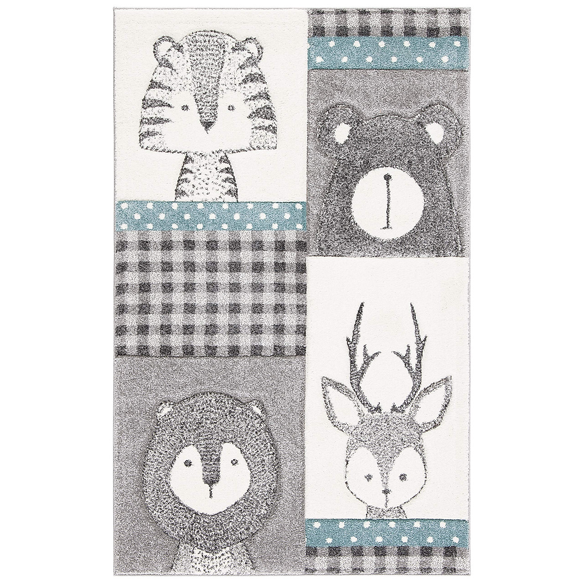 SAFAVIEH Carousel Kids Collection Accent Rug - 2' x 3', Grey & Ivory, Animal Design, Non-Shedding & Easy Care, Ideal for High Traffic Areas for Boys & Girls in Playroom, Nursery, Bedroom (CRK188B)