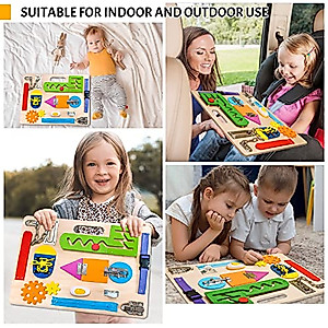 Montessori Busy Board for Toddlers, Wooden Sensory Toys, Preschool Learning Activities for Fine Motor Skills Travel Toy, Basic Life Skills Educational Gifts for 1 2 3 Years Old Kids Boys Girls