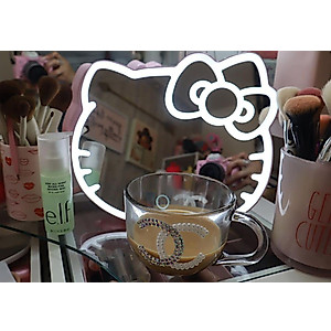 Impressions Vanity Supercute Hello Kitty Tabletop Desk Mirror with Lights and Touch Sensor Switch, Adjustable Tri Tone LED Lighted Makeup Mirror with Hidden Extendable Tray and Phone Holder