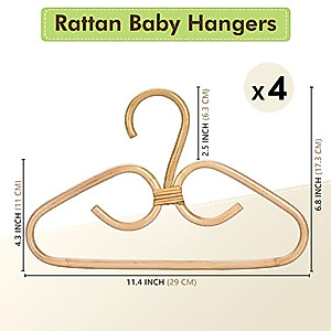 Orangepals Rattan Baby Hangers - Bamboo Clothes Hangers - Rattan Décor - Wooden Baby Hanger - Boho Nursery Décor - Set of 4