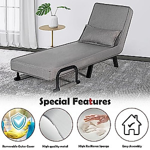 VAMEPOLE Sleeper Chair Bed, 20" Convertible Sofa Bed, 4 in 1 Folding Bed with 5-Position Adjustable Backrest & Pillow, Lazy Chaise Lounge Couch, Small Futon Chair Couch for Small Spaces (Light Grey)