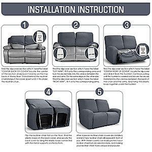 TAOCOCO Recliner Loveseat Slipcover, 6 Pieces Dual Recliner Sofa Covers for 2 Seat Dual Reclining Loveseat Couch, Stretch Soft Jacquard Pattern Furniture Protector with Elasticity Grey