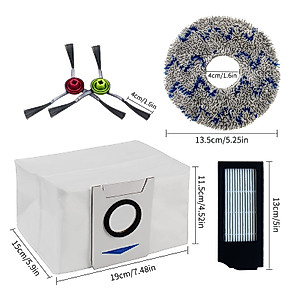 Vacuum Cleaner Floor Care Replacement Parts Kit Compatible With ECOVACS DEEBOT X1 Omni / X1TURBO / X1 Plus Robot Vacuum Cleaner, 5 Dust Bags, 4 Mop Cloth Pads, 2 Hepa Filters, 8 Side Brushes(19pcs)…