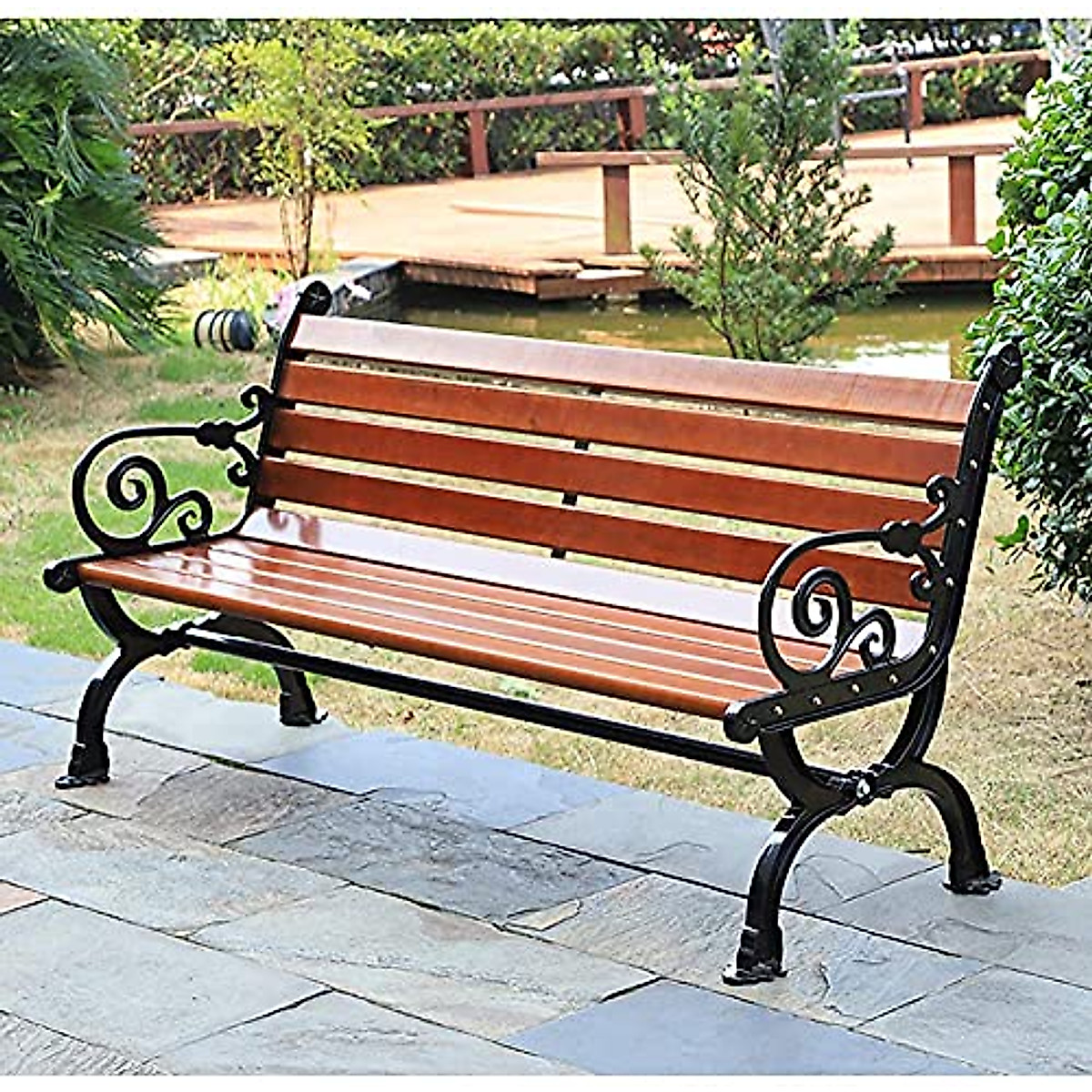 Garden Benches , Patio Bench Park Bench Outdoor Conversation Couch, Outdoor Solid Wood Garden Bench, Anti- Corrosion Wood Cast Iron Frame Park Bench, Outdoor Porch Decorative Terrace Bench (Size : 120