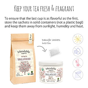 Friendship Organics Vanilla Rooibos Tea Bags, Organic and Fair Trade Herbal 22 Count