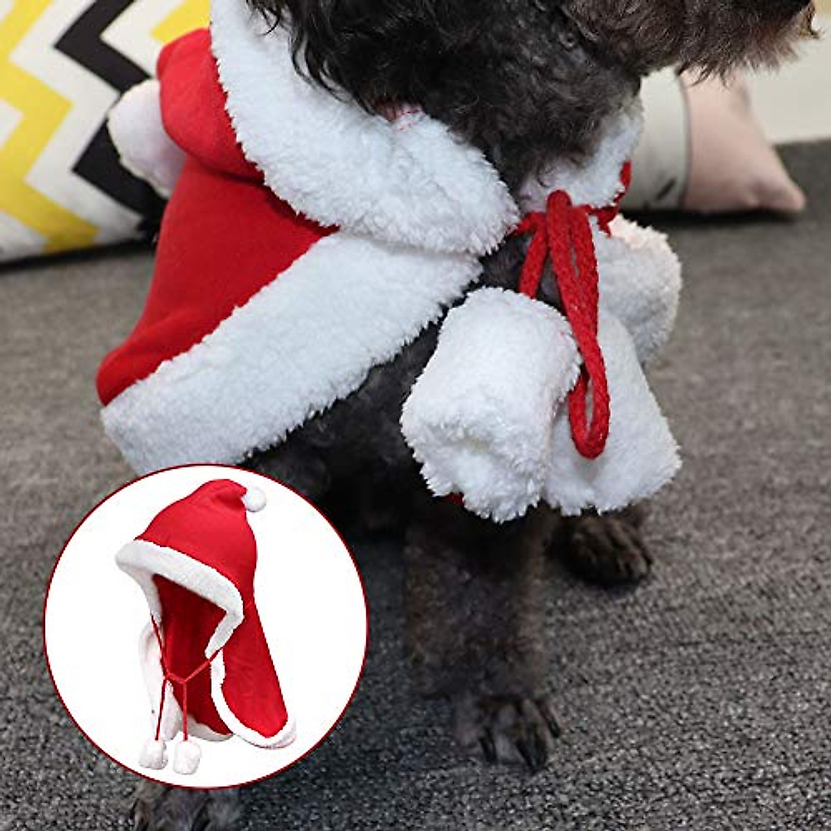 LIYJTK Winter pet New Year's cat and Dog Clothes Costumes Christmas red Cape with hat New Year's Small red Cape Warm Funny pet Dress up Puppy Kitten pet Clothes(M)