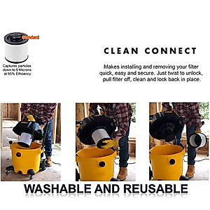 DXVC6910 HEPA Cartridge Filter Replacement Fit for DEWALT Wet/Dry Filter Vacuum Cleaners-Regular 6-16 Gallon, Compatible with DeWalt DXV06P DXV09P DXV10P DXV10PL DXV10SA DXV12P DXV14P DXV16P 2pcs