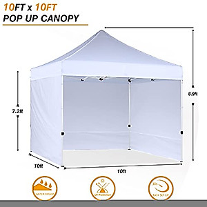 HLong 10x10 Pop Up Canopy Tent Outdoor Heavy Duty Commercial Instant Sun Shelter with 4 Removable Sidewalls, White