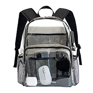 Large Clear Backpack Heavy Duty PVC Transparent Bookbag See Through Plastic Backpacks for Stadium School Work concert Sport Event Security Travel(black)