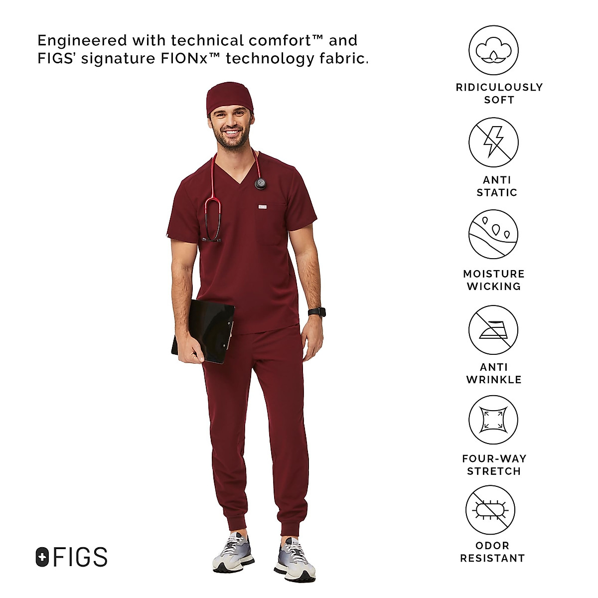 FIGS Unisex Modern Classic Scrub Cap - Burgundy, One Size