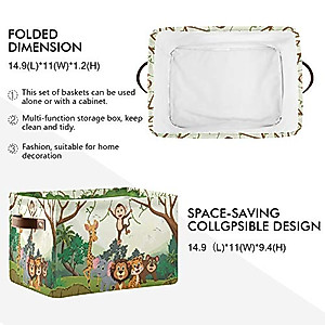 ALAZA Decorative Basket Rectangular Storage Bin, Animal Jungle Monkey Tiger Giraffe Lion Elephant Organizer Basket with Leather Handles for Home Office