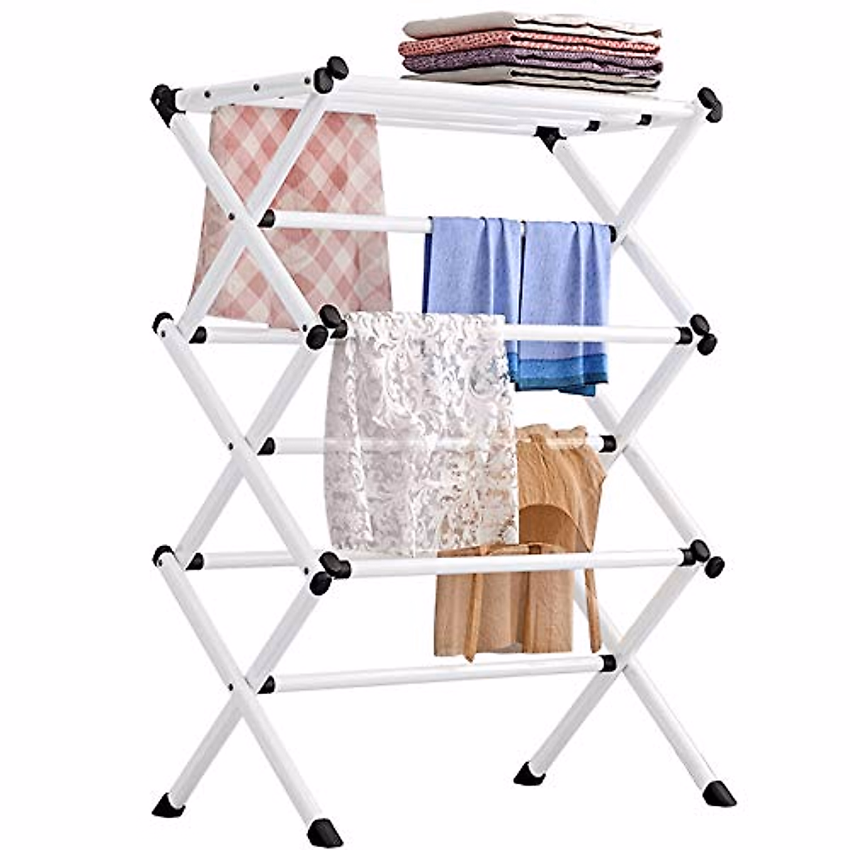 FKUO Household Indoor Folding Clothes Drying Rack, Dry Laundry and Hang Clothes,Towel Rack for Storage (White)