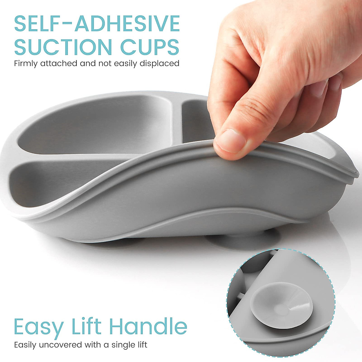 Silikong Suction Plate for Toddlers | BPA Free, 100% Food-Grade Silicone | Microwave, Dishwasher and Oven Safe | Stay Put Divided Baby Feeding Plates (3, Pink/Purple/Grey)