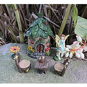 BangBangDa Miniature Fairy Garden Accessories Outdoor - Small Fairies Figurines Items Fairy House Table Chair Set Fairy Garden Fairies Kit for Kids Fairy Figures Mini Garden Ornaments