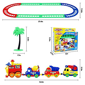 Car Track Toy, Toddler Train Set, Include 8 Tracks 4 Cars and a Tree, Toddler Toys, Gift for Boys Girls