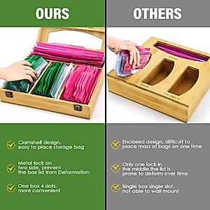 QXKAKA Ziplock Bag Organizer for Drawer, Kitchen Drawer Bamboo Organizer-Clamshell Plastic Bag Organizer, Wall Mounted Baggie Organizer, Ziploc Bag Organizer for Gallon, Quart, Sandwich, Snack