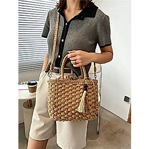 Handwoven Straw Bag for Women Lightweight Shopping Tote Handbag Purse Boho Bag