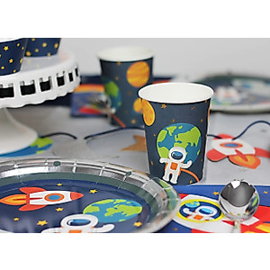 Merrilulu Space Party Cups, 12 ct | Paper Cups | Outer Space Party Tableware | Astronaut, Rocket Ship, Planet, NASA