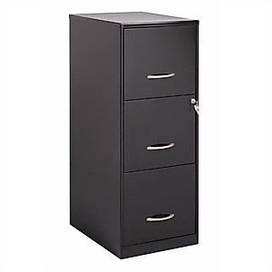 BOWERY HILL Modern 3 Drawer Metal Letter File Cabinet in Black