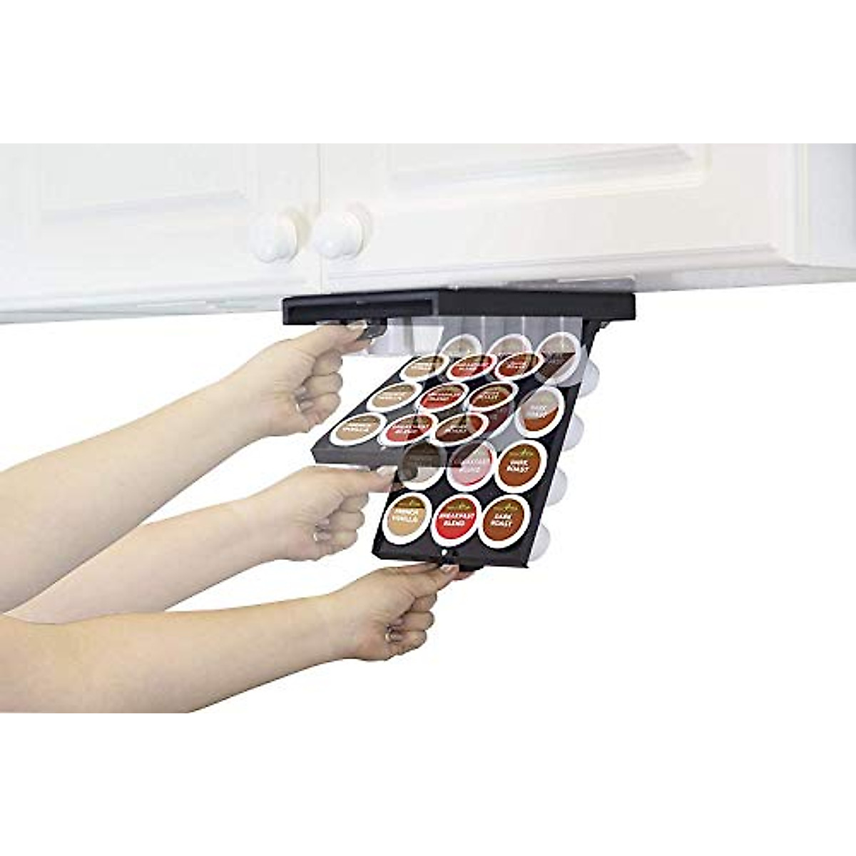 PERFECT POD EZ-Shelf Under Shelf Storage for K Cups, Coffee Holder Compatible with Keurig K Cup Coffee Pods, Space-Saving Under Counter Cabinet Coffee Pod Holder